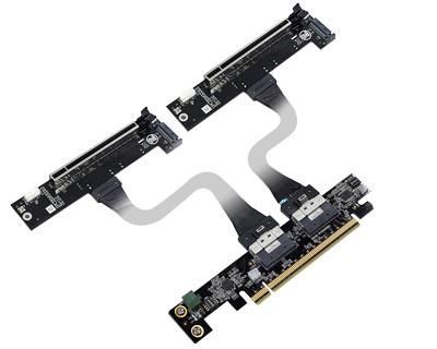 PCIEX16E-D8S | PCIe 4.0 x16 edge connector to two PCIe x8 slots riser ...